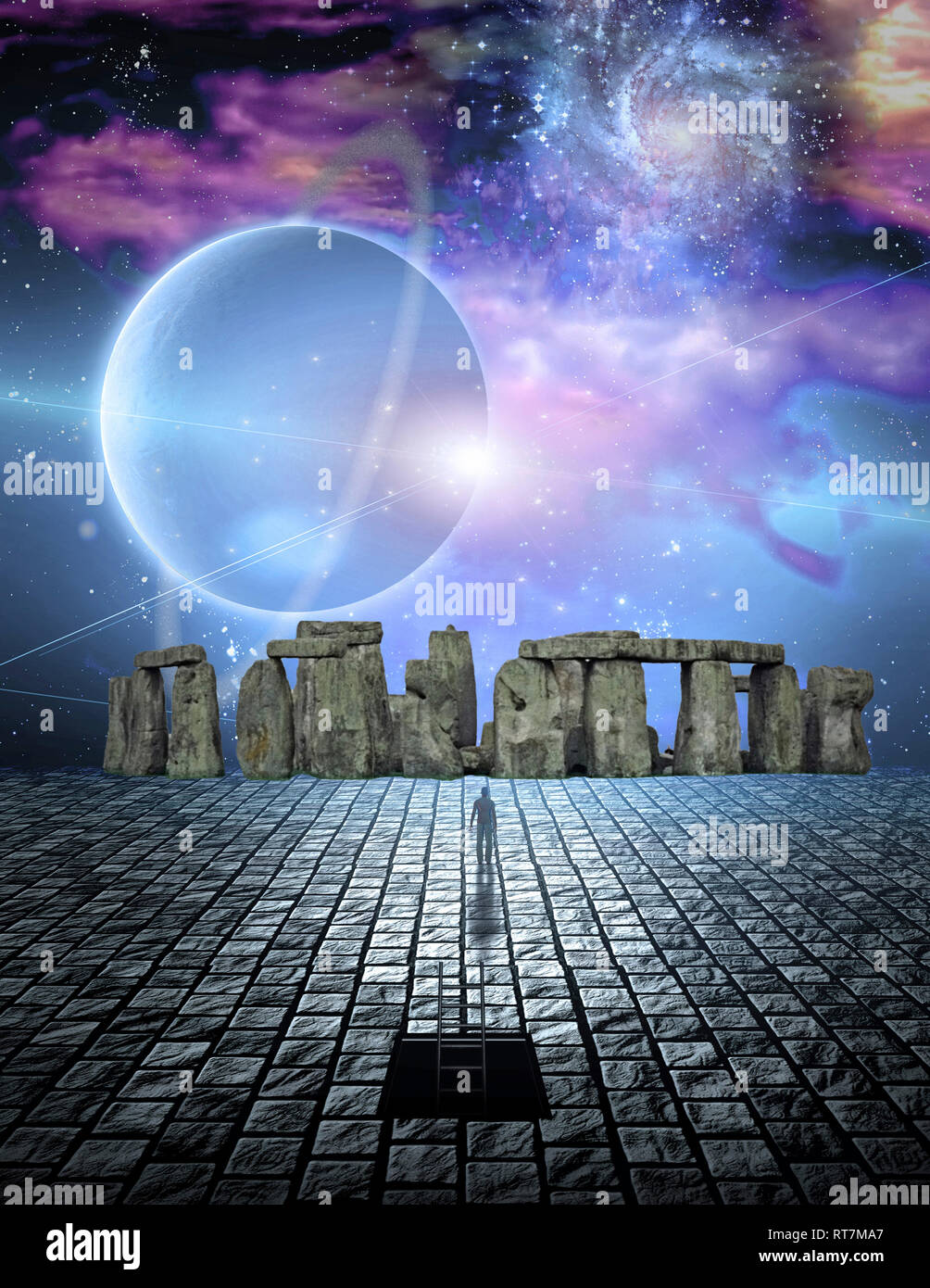 Stone structure in sci-fi like scene Stock Photo - Alamy