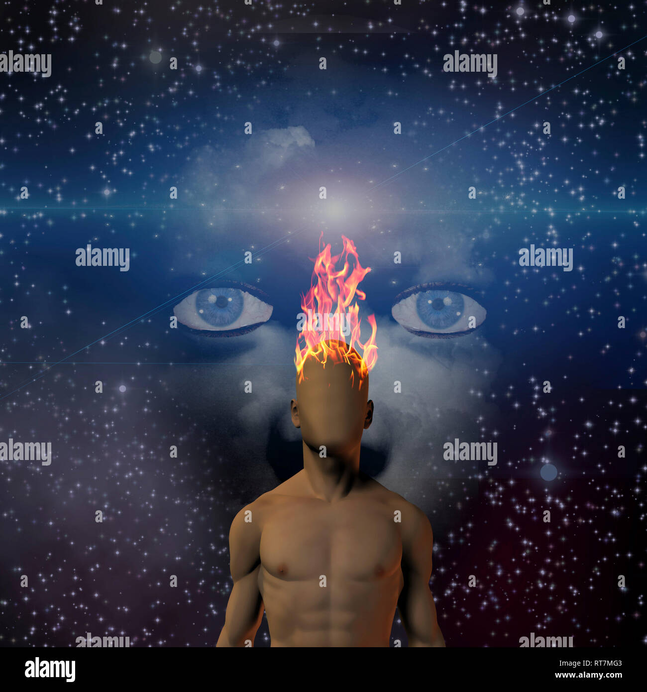 Burning human head with space face background Stock Photo - Alamy