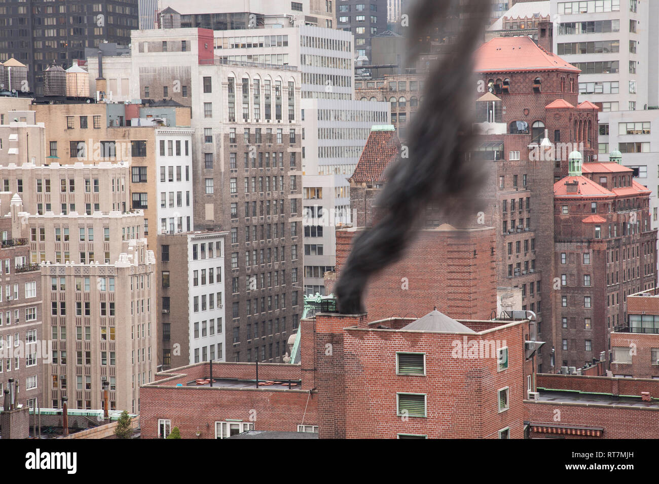 Black Smoke Polluting Air in Midtown Manhattan, New York City, USA ...
