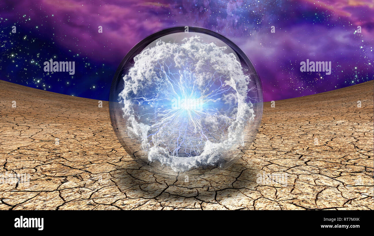 Splash of clouds and lightnings inside crystal ball symbolizes life ...