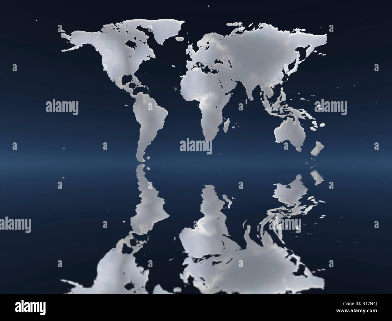 World map made of clouds reflects in water surface Stock Photo - Alamy