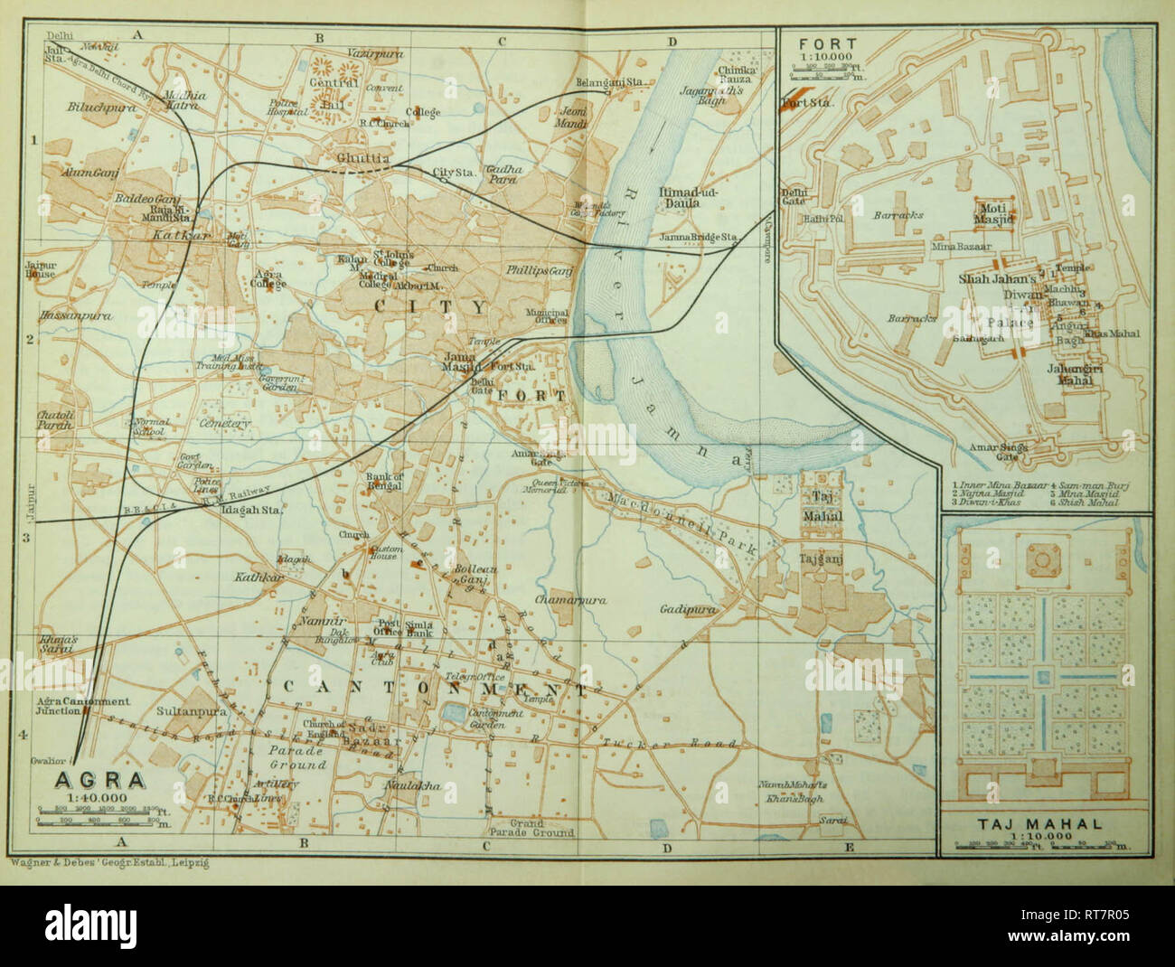 Map of the city of Agra, ca 1914 (1:40,000). Labelled in English Stock ...