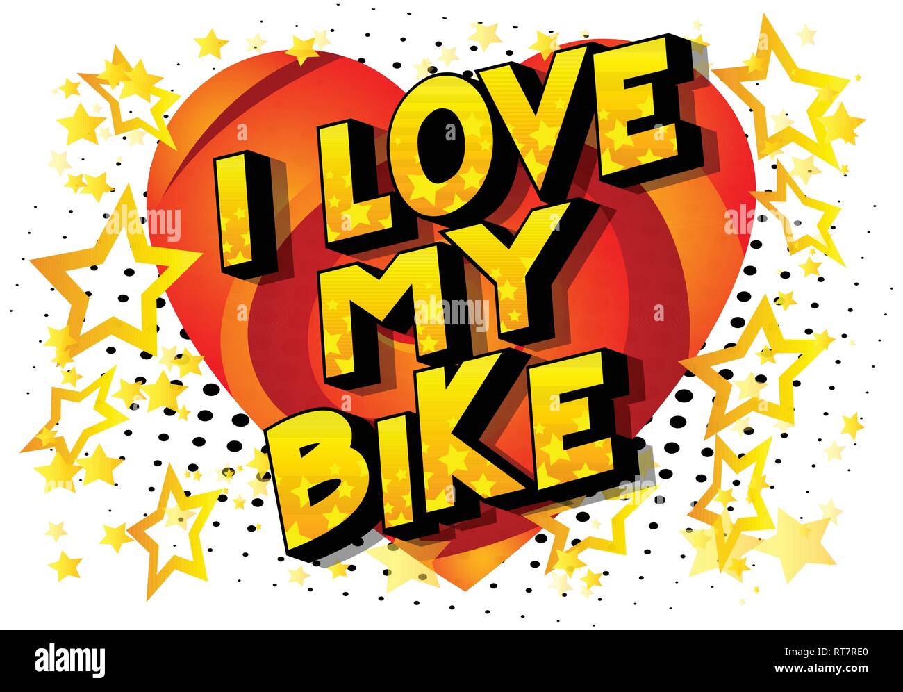 I Love My Bike Vector Illustrated Comic Book Style Phrase On Abstract
