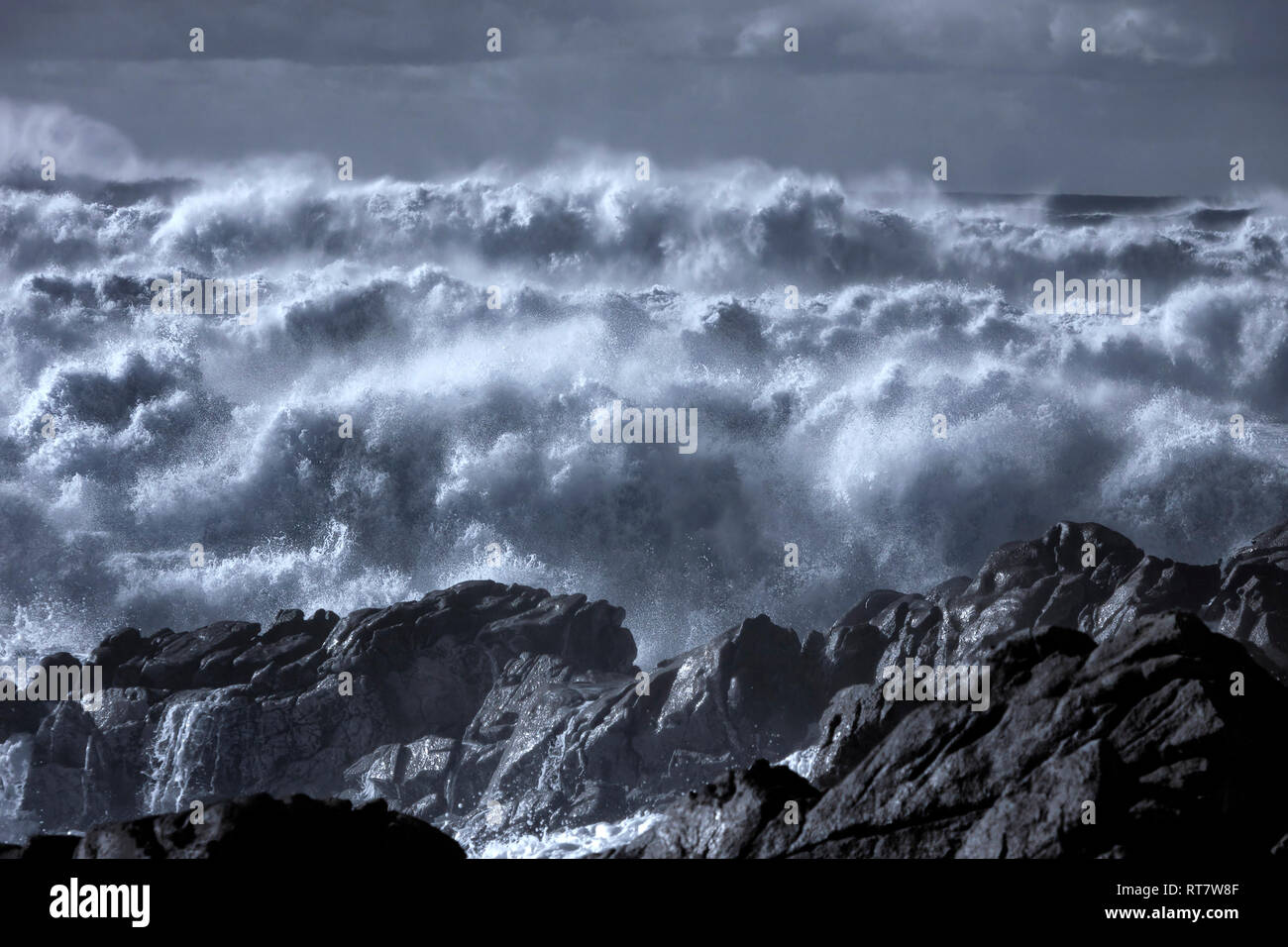 Rough sea with big waves approaching the northern portuguese rocky ...