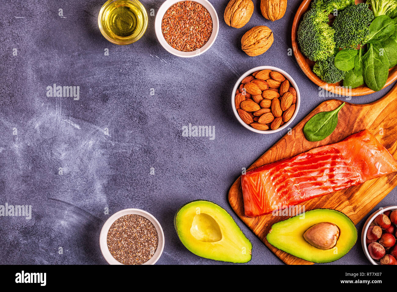 Animal and vegetable sources of omega-3 acids. Balanced diet concept ...