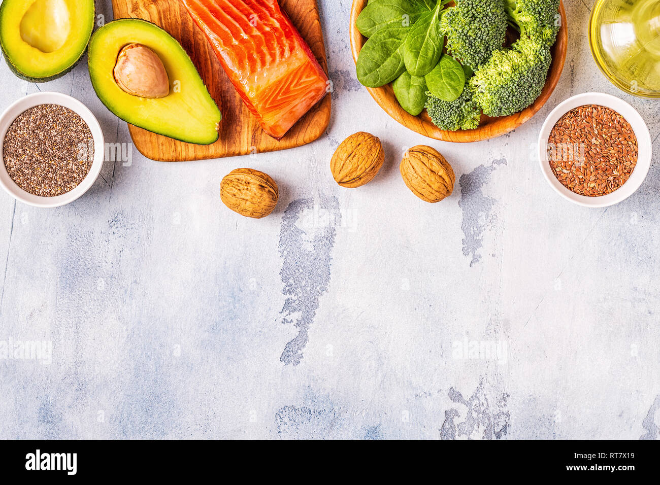 Animal and vegetable sources of omega-3 acids. Balanced diet concept ...