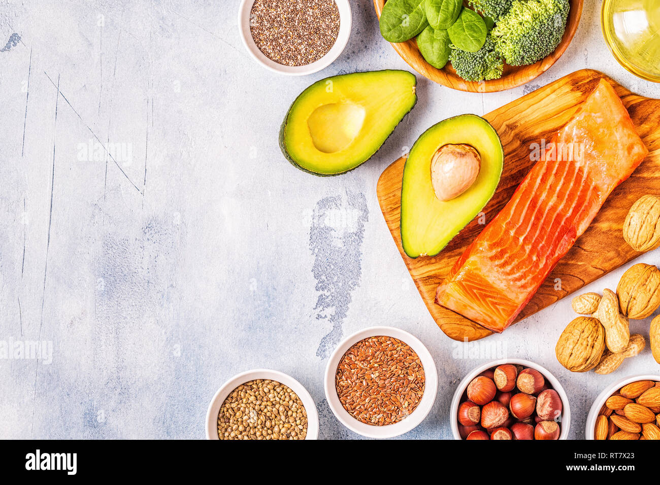 Animal and vegetable sources of omega-3 acids. Balanced diet concept ...