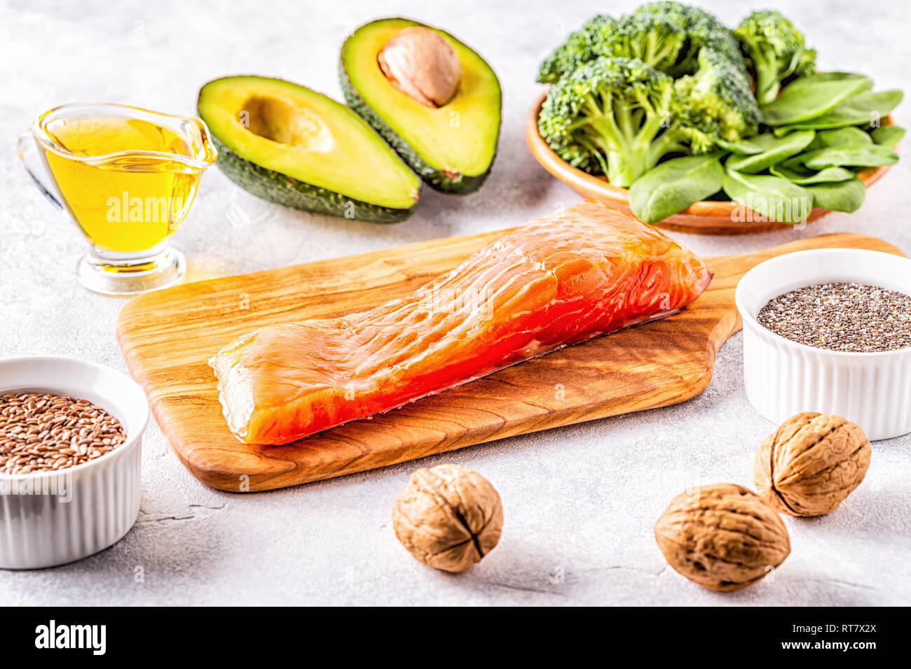 Animal and vegetable sources of omega-3 acids. Balanced diet concept ...