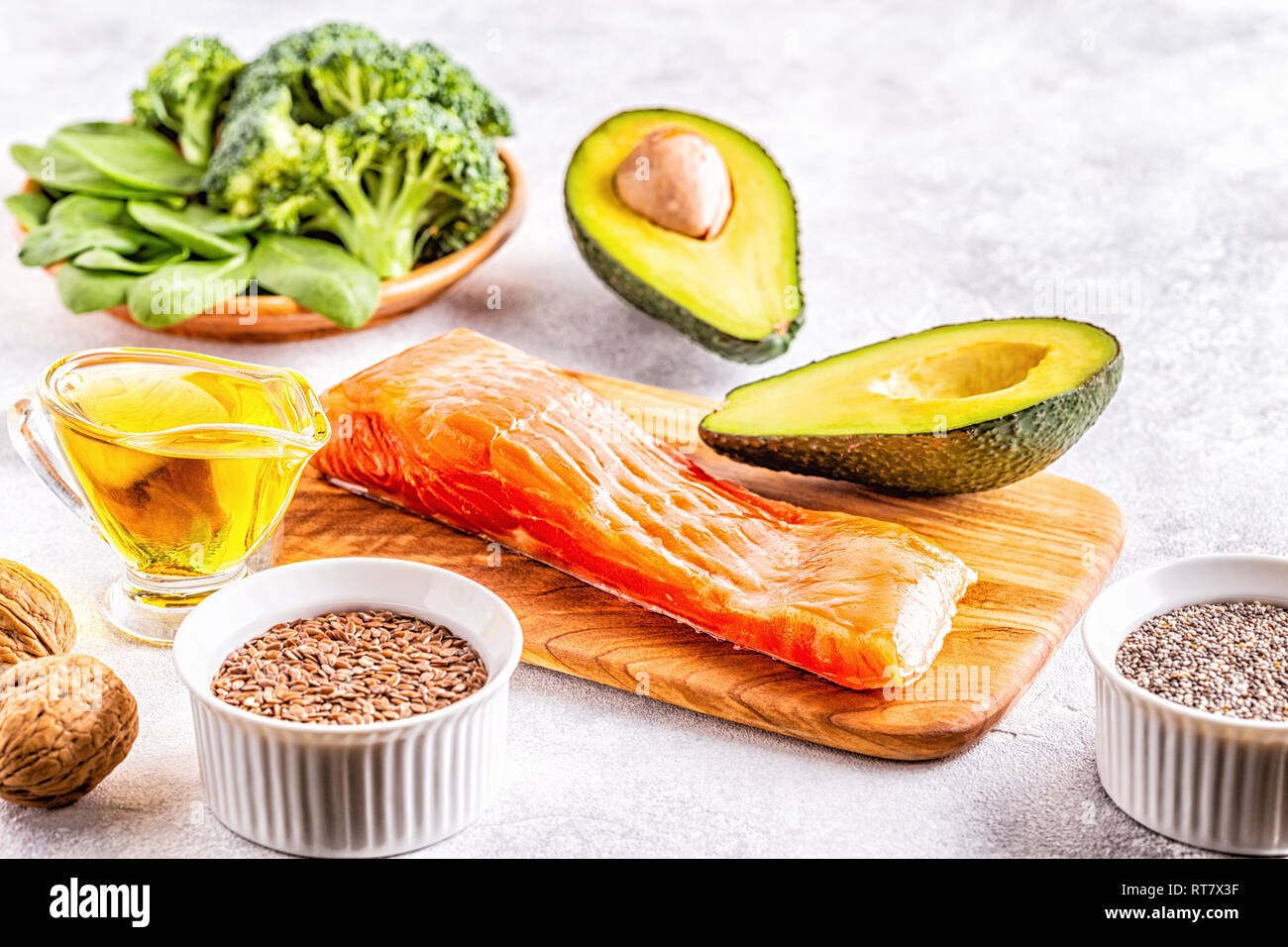 Animal and vegetable sources of omega-3 acids. Balanced diet concept ...