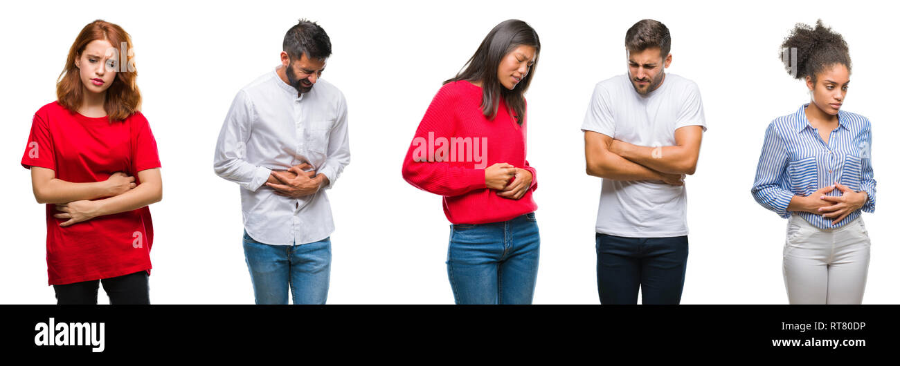 Collage of group chinese, indian, hispanic people over isolated ...