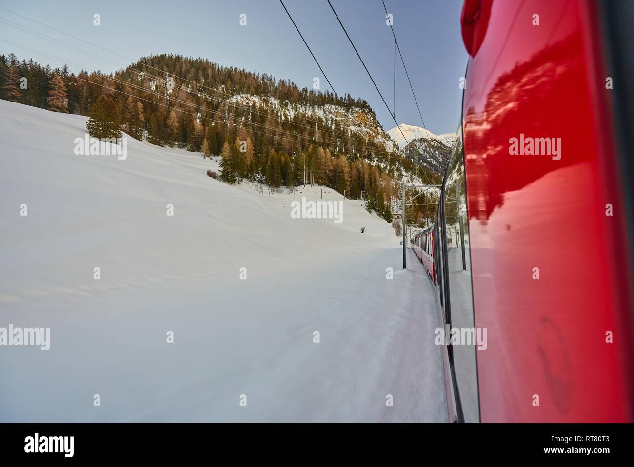 Red bernina express train engadine hi-res stock photography and images ...