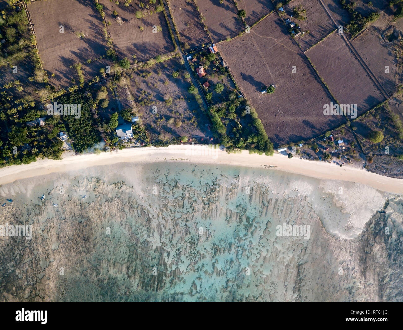 Indonesia, West Sumbawa, Aerial view of Jelengah beach, Scar reef surf ...