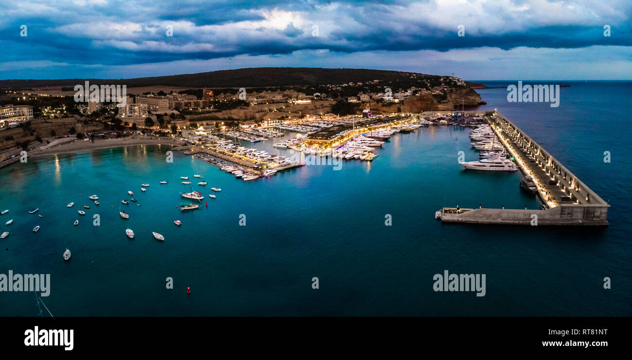 Mallorca, El Toro, Port Adriano at blue hour, aerial view Stock Photo ...