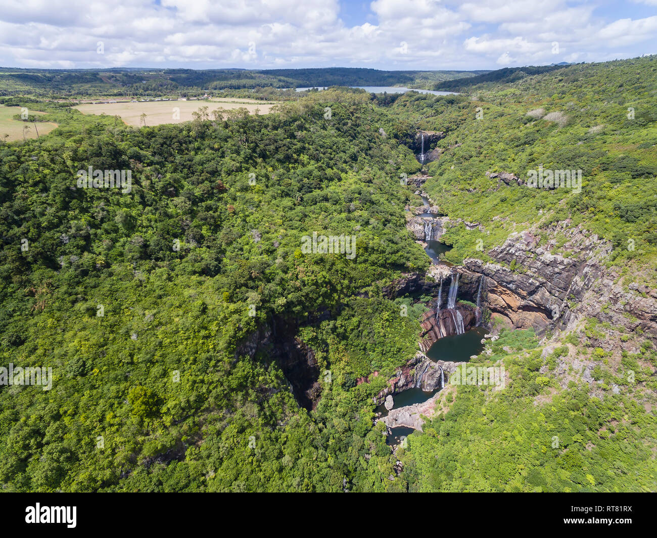 Mauritius, Tamarin River, Tamarind Falls and Tamarind Falls Reservoir ...