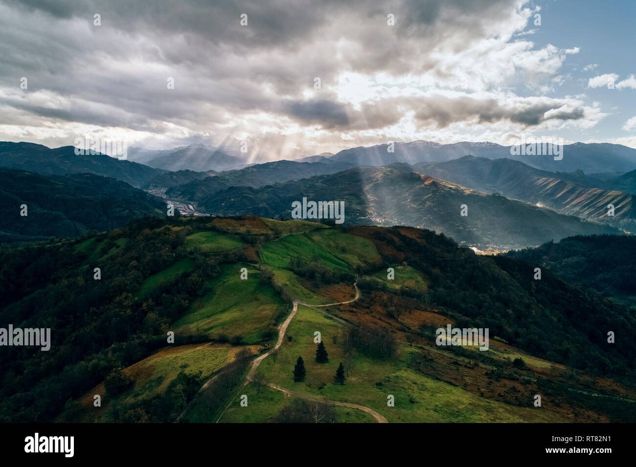 Spain, Asturias, Mountain landscape in autumn, sun light Stock Photo ...
