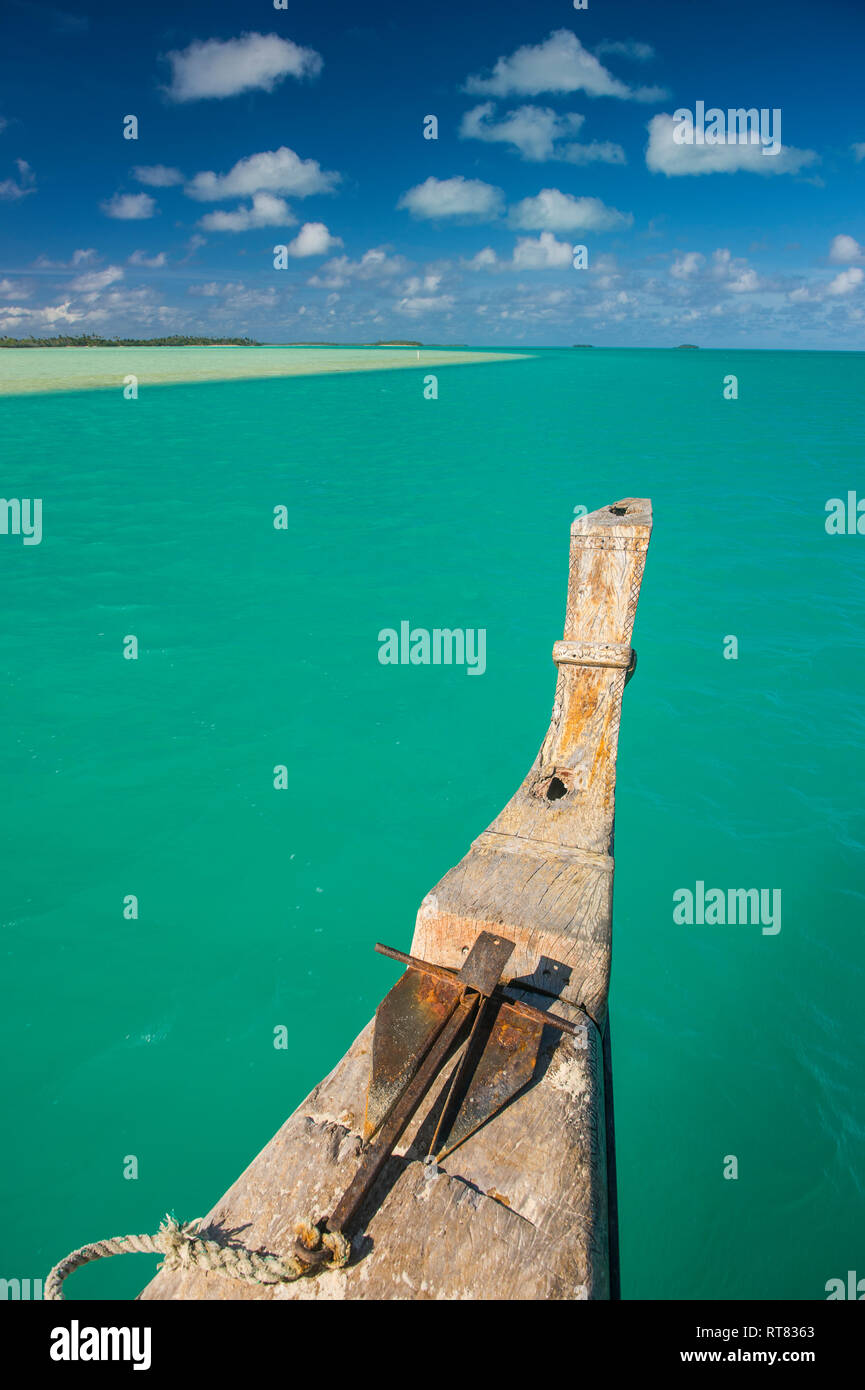 Cook Islands, Rarotonga, Traditional wood carved boat in the Aitutaki ...