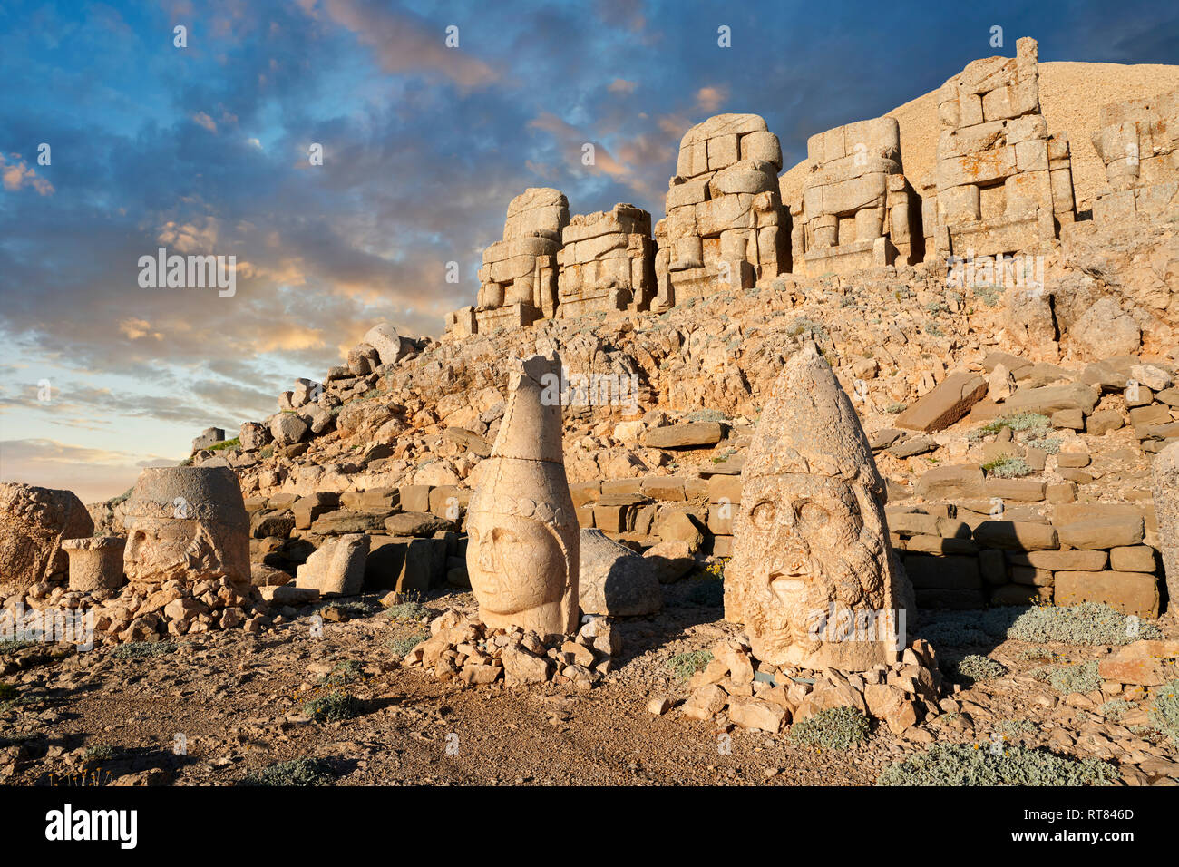 Statue heads at sunset, from right, Herekles, Apollo & Zeus, with ...
