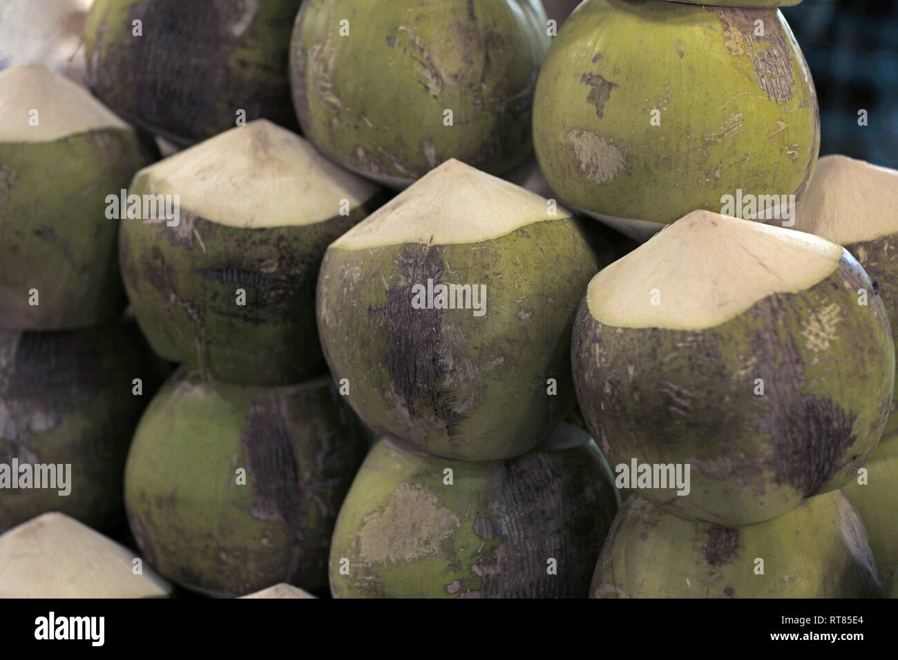 Coconut at a market stall Stock Photo - Alamy