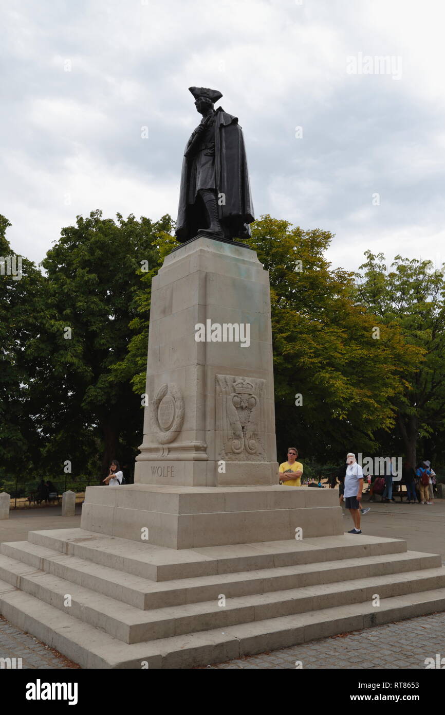 A bronze statue of James Wolfe, the Victor of Quebec, stands in ...