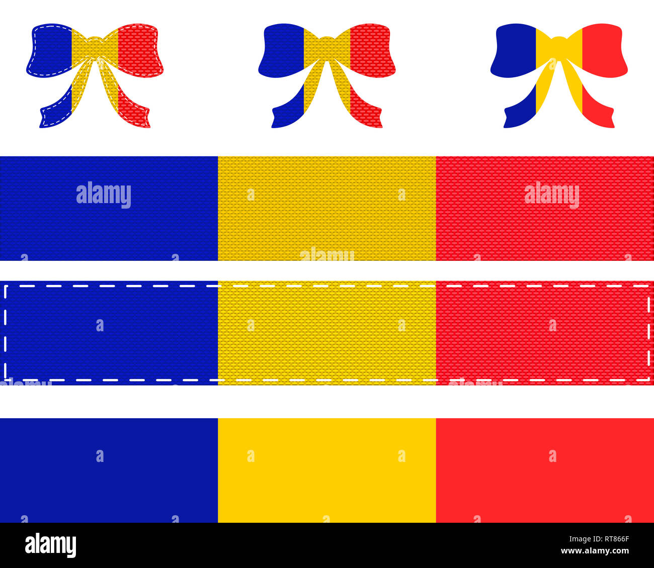 Romanian flag on ribbon and bow Stock Photo - Alamy