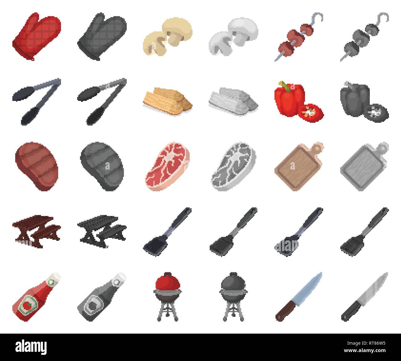 Barbecue and equipment cartoon,monochrom icons in set collection for ...
