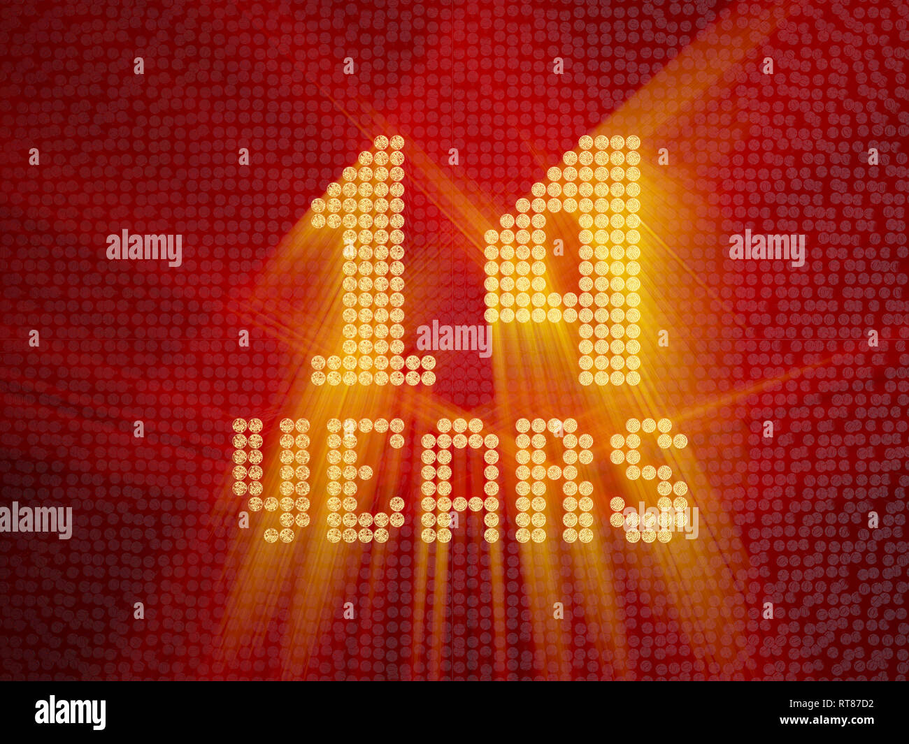 Golden number fourteen years (number 14 years) dotted font, top view ...