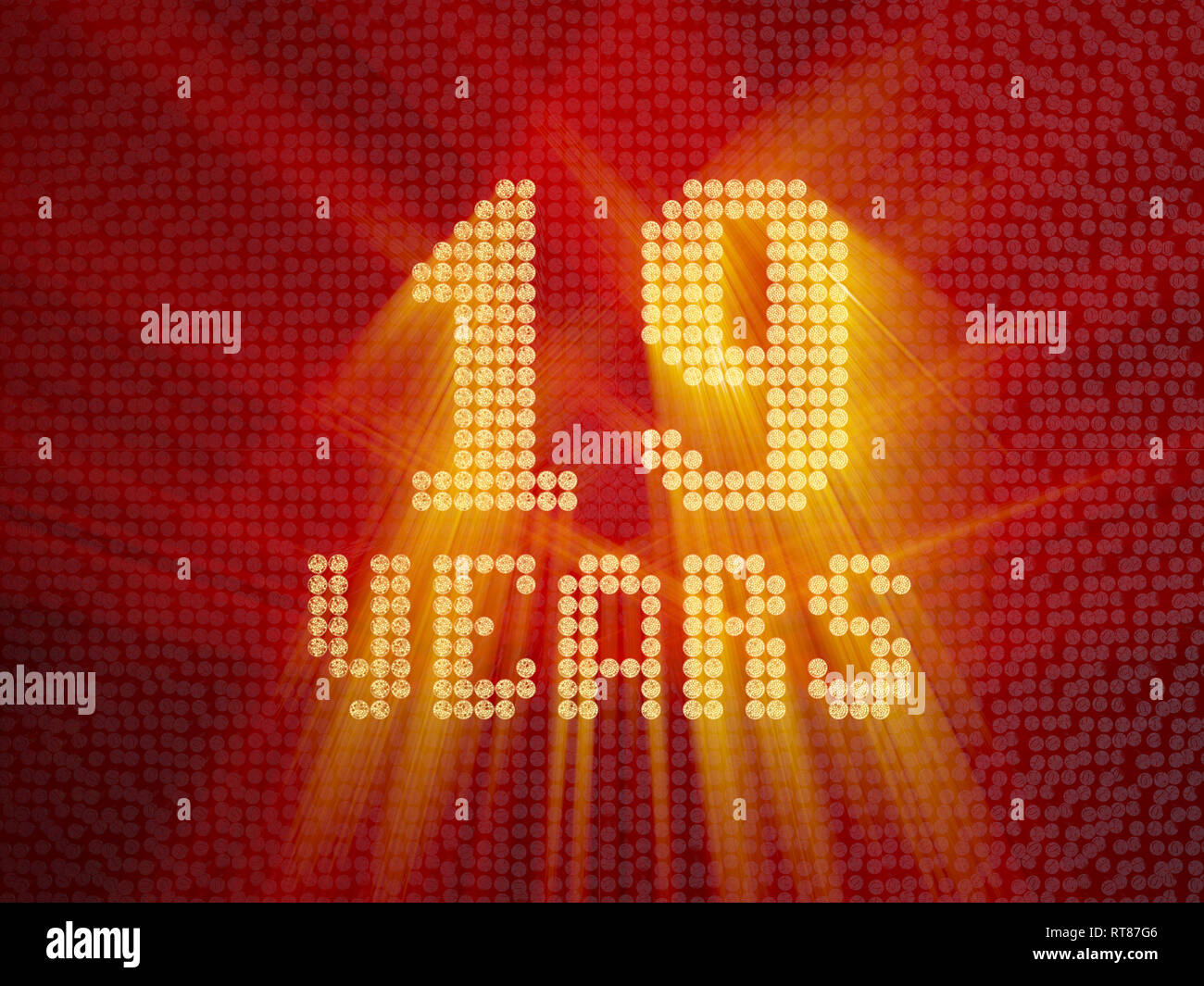 Golden number nineteen years (number 19 years) dotted font, top view ...