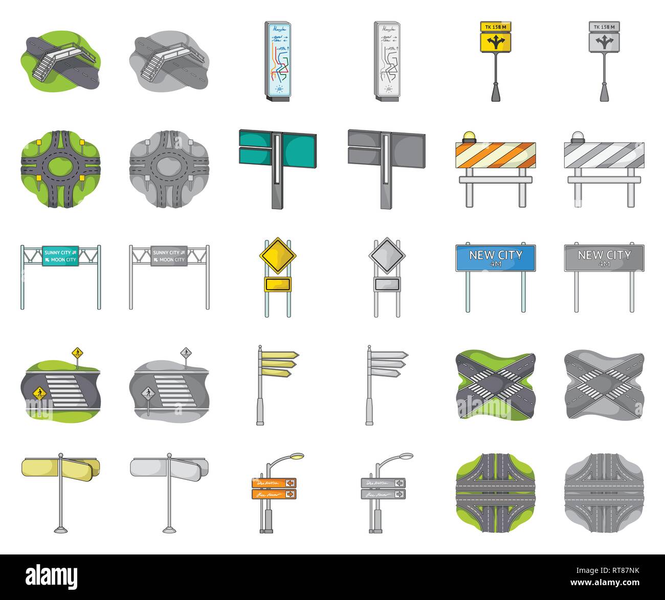 asphalt,barrier,cartoon,monochrom,circular,collection,concrete,crossing ...