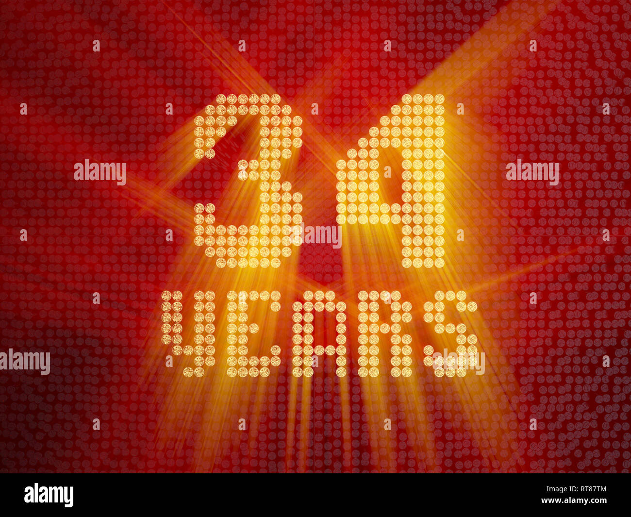 Golden number thirty-four years (number 34 years) dotted font, top view ...