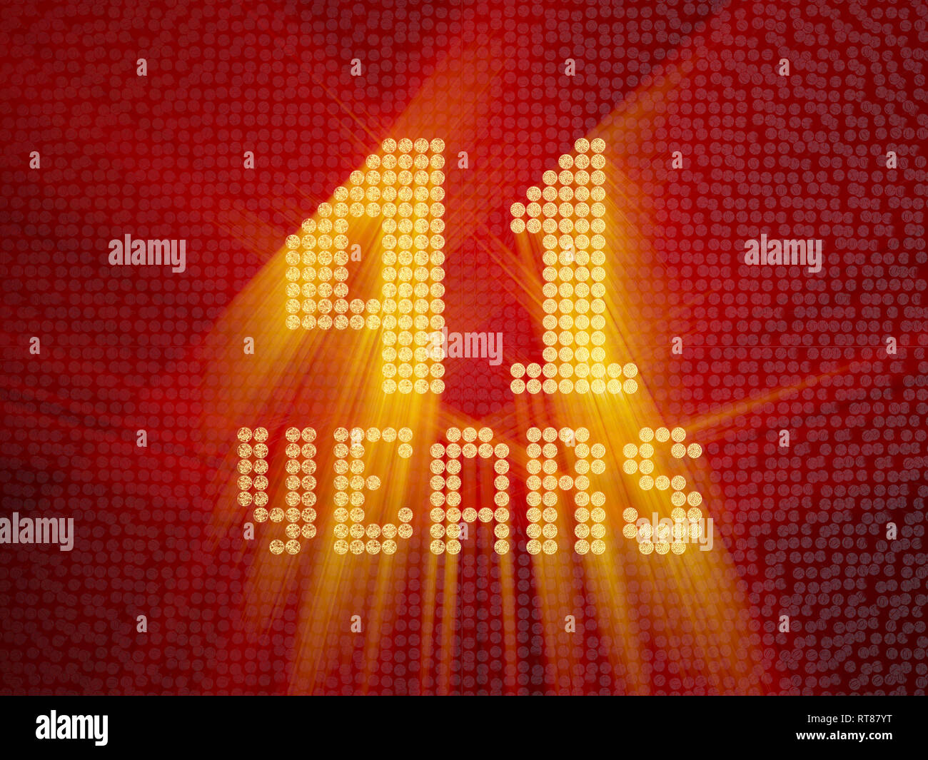 Golden number forty-one years (number 41 years) dotted font, top view ...