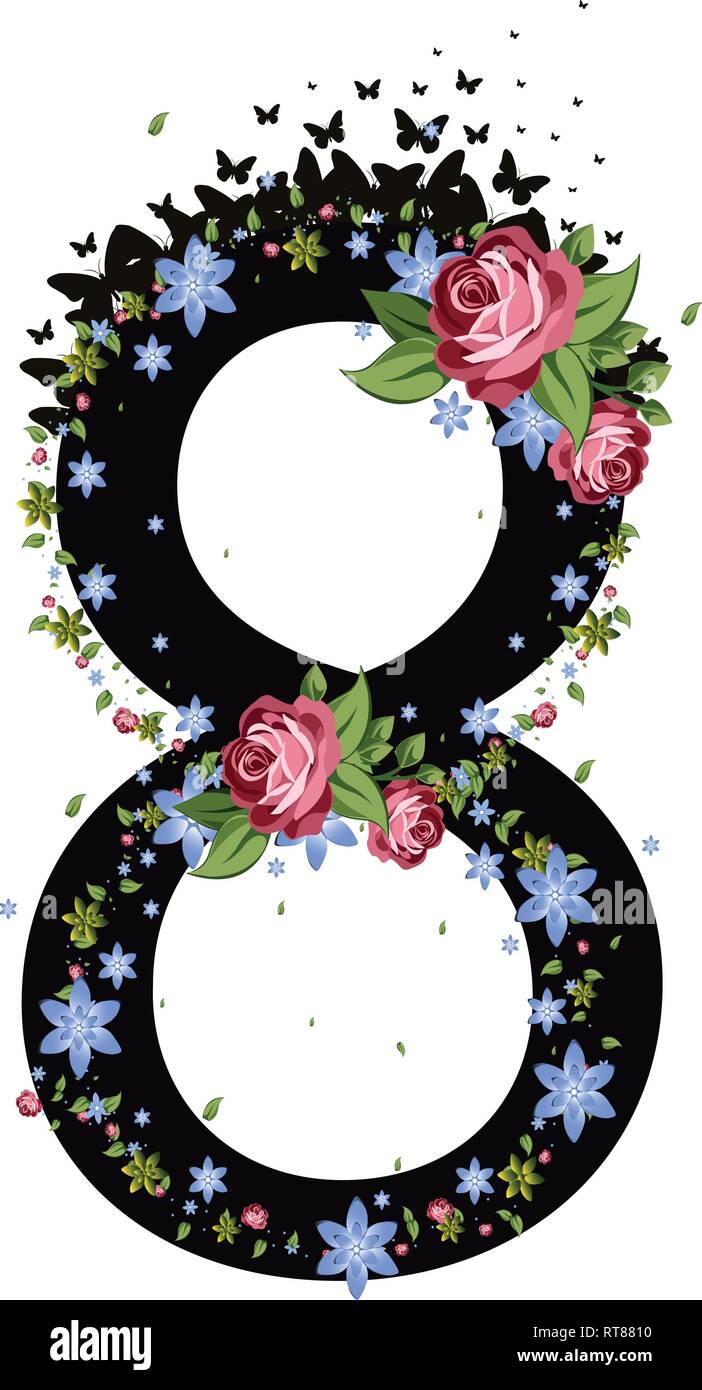 Women's day background with frame flowers. 8 March invitation card ...