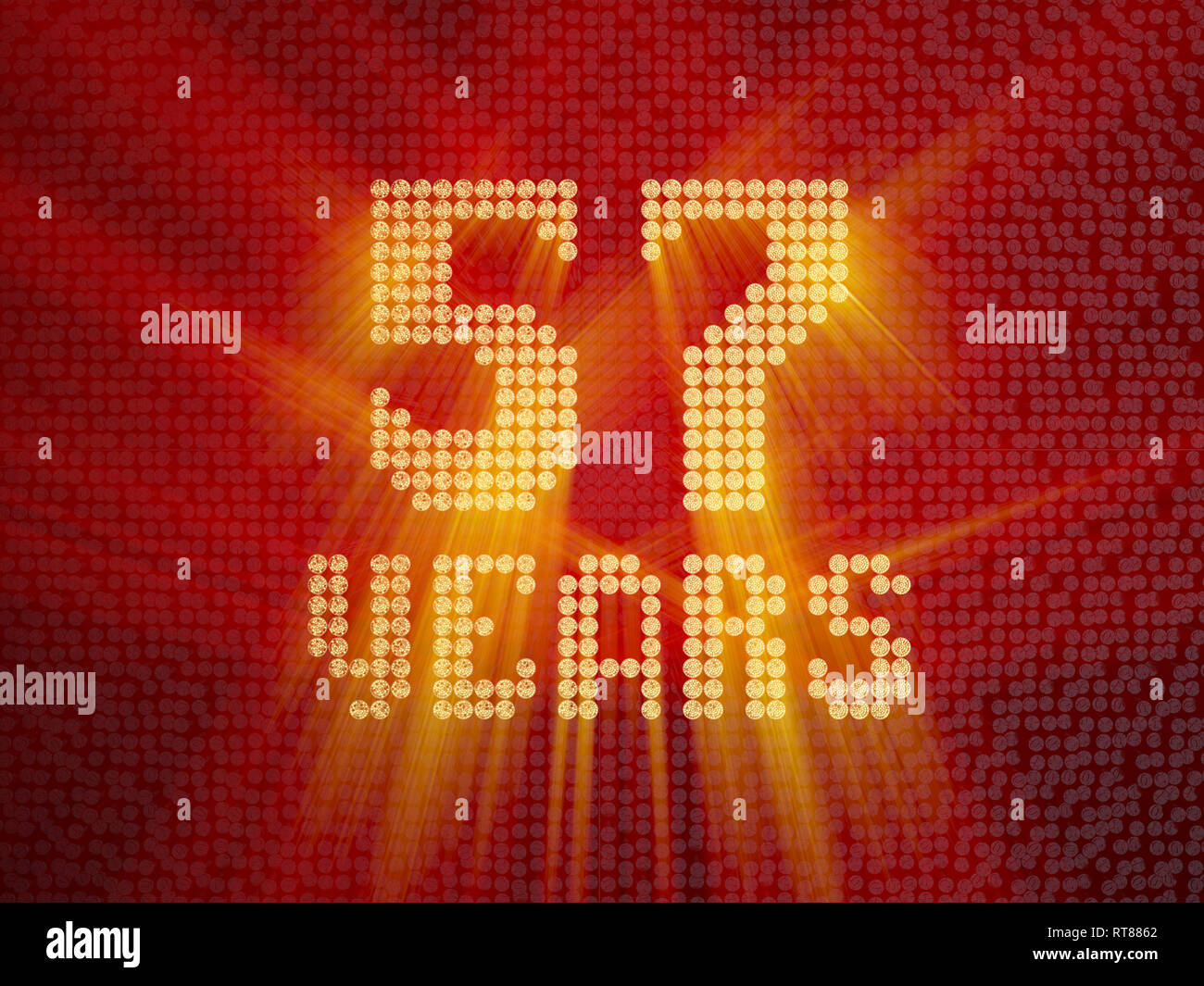 Golden number fifty-seven years (number 57 years) dotted font, top view ...
