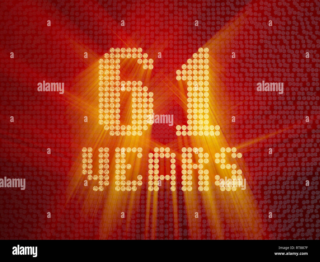 Golden number sixty-one years (number 61 years) dotted font, top view ...