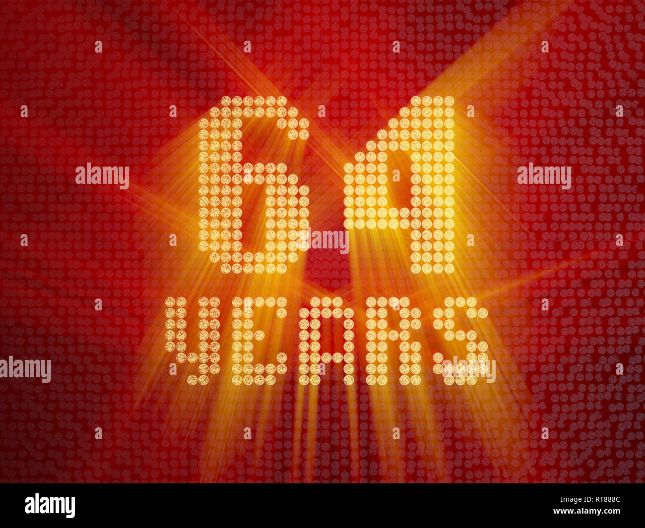 Golden number sixty-four years (number 64 years) dotted font, top view ...
