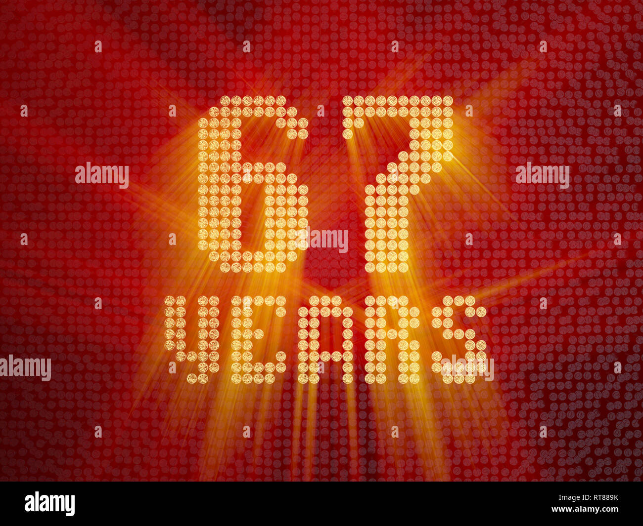 Golden number sixty-seven years (number 67 years) dotted font, top view ...