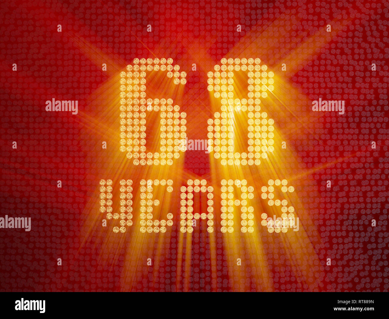 Golden number sixty-eight years (number 68 years) dotted font, top view ...