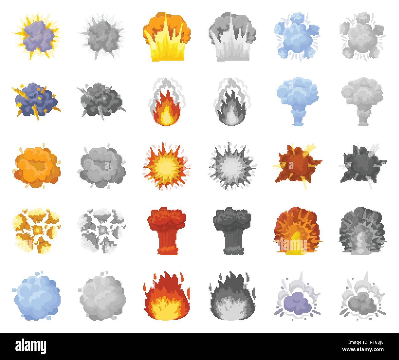 Different explosions cartoon,monochrom icons in set collection for ...