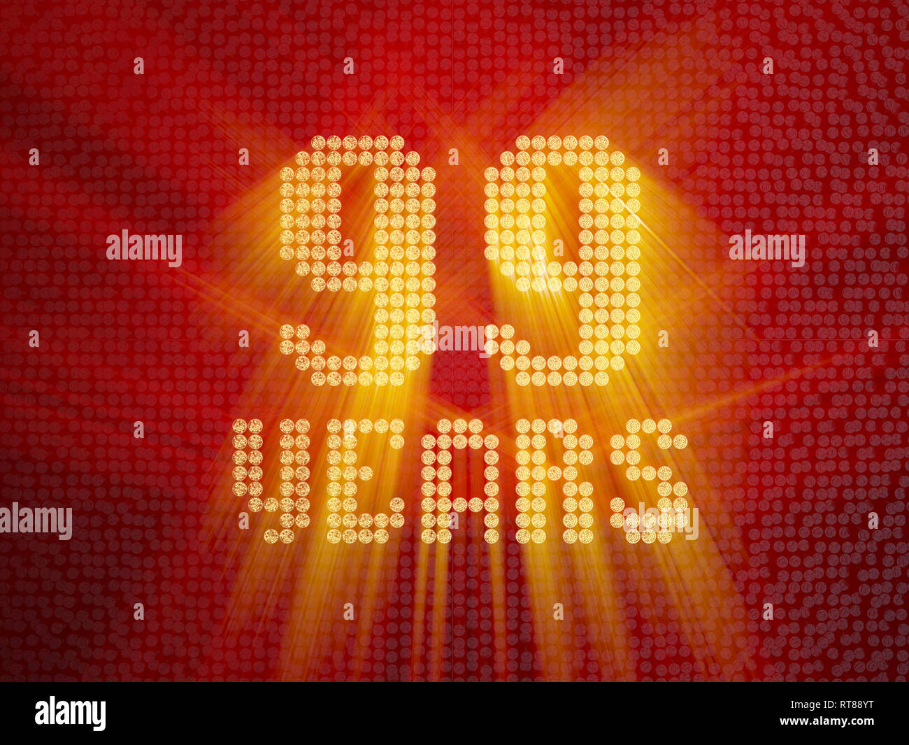 Golden number ninety-nine years (number 99 years) dotted font, top view ...