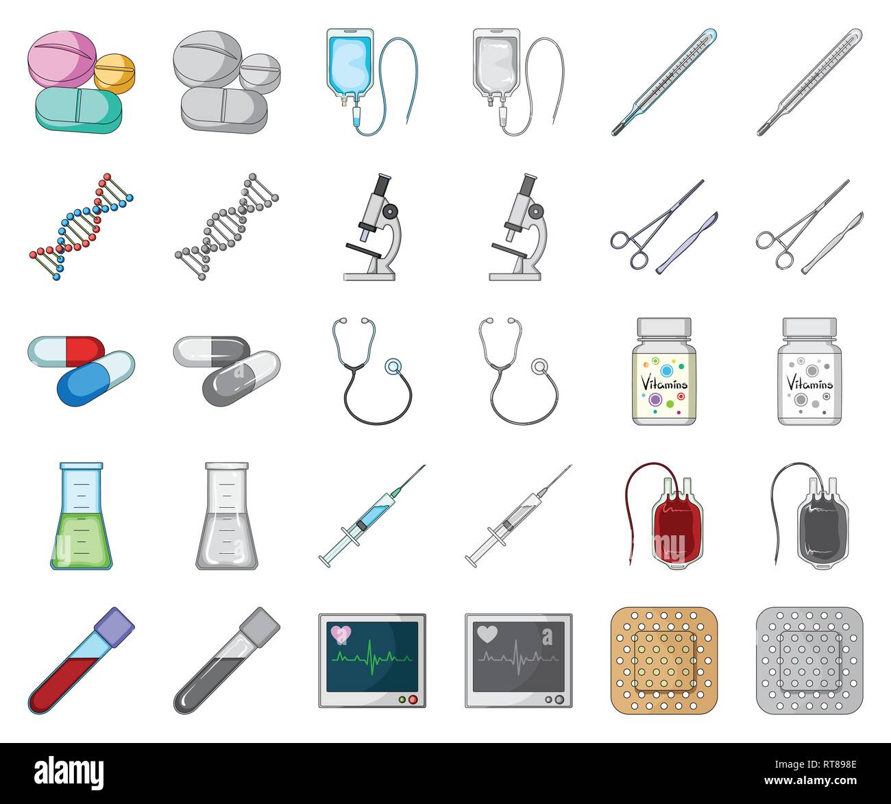 Medicine and treatment cartoon,monochrom icons in set collection for ...