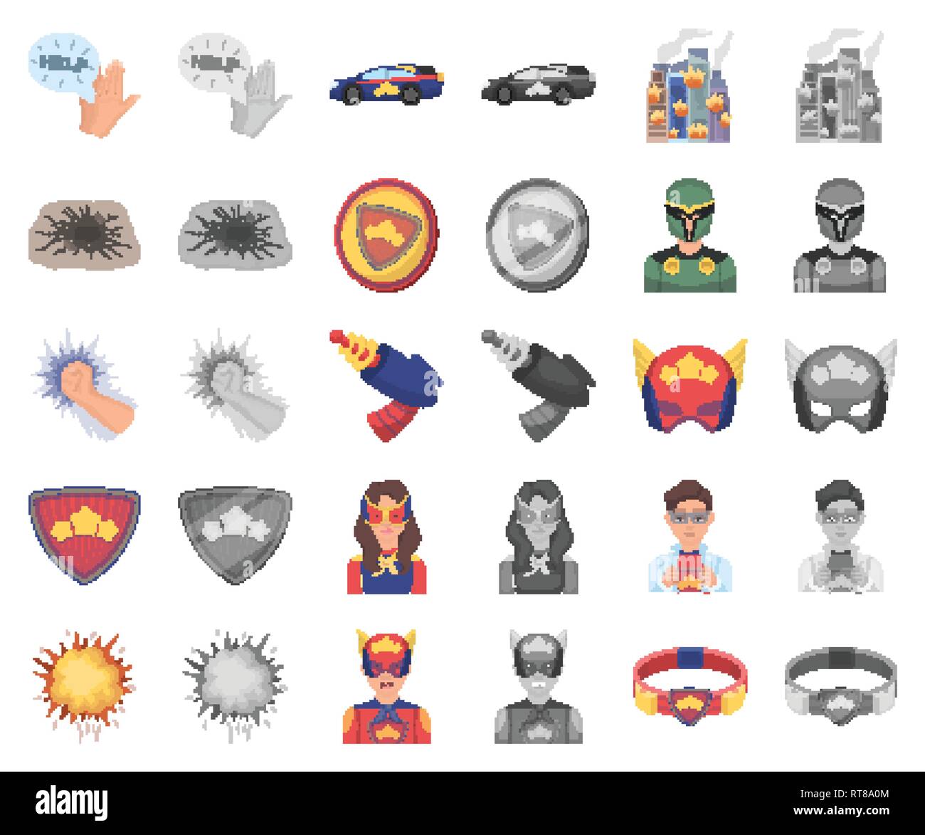 A fantastic superhero cartoon,monochrom icons in set collection for ...