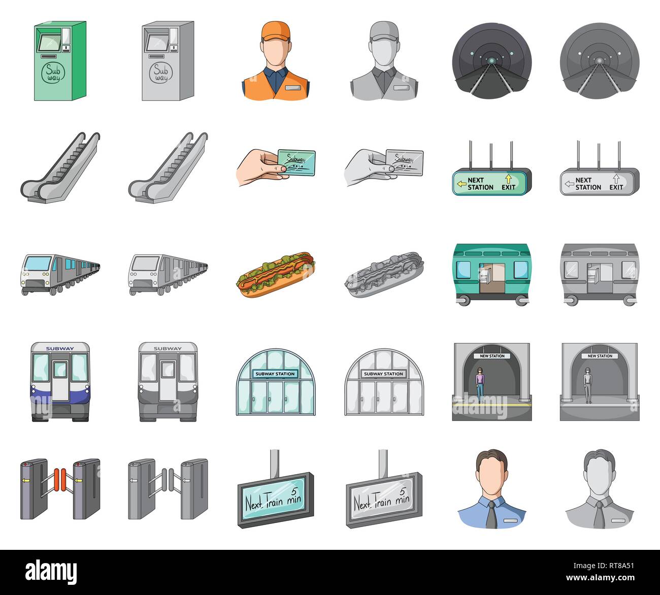 Metro, subway cartoon,monochrom icons in set collection for design ...