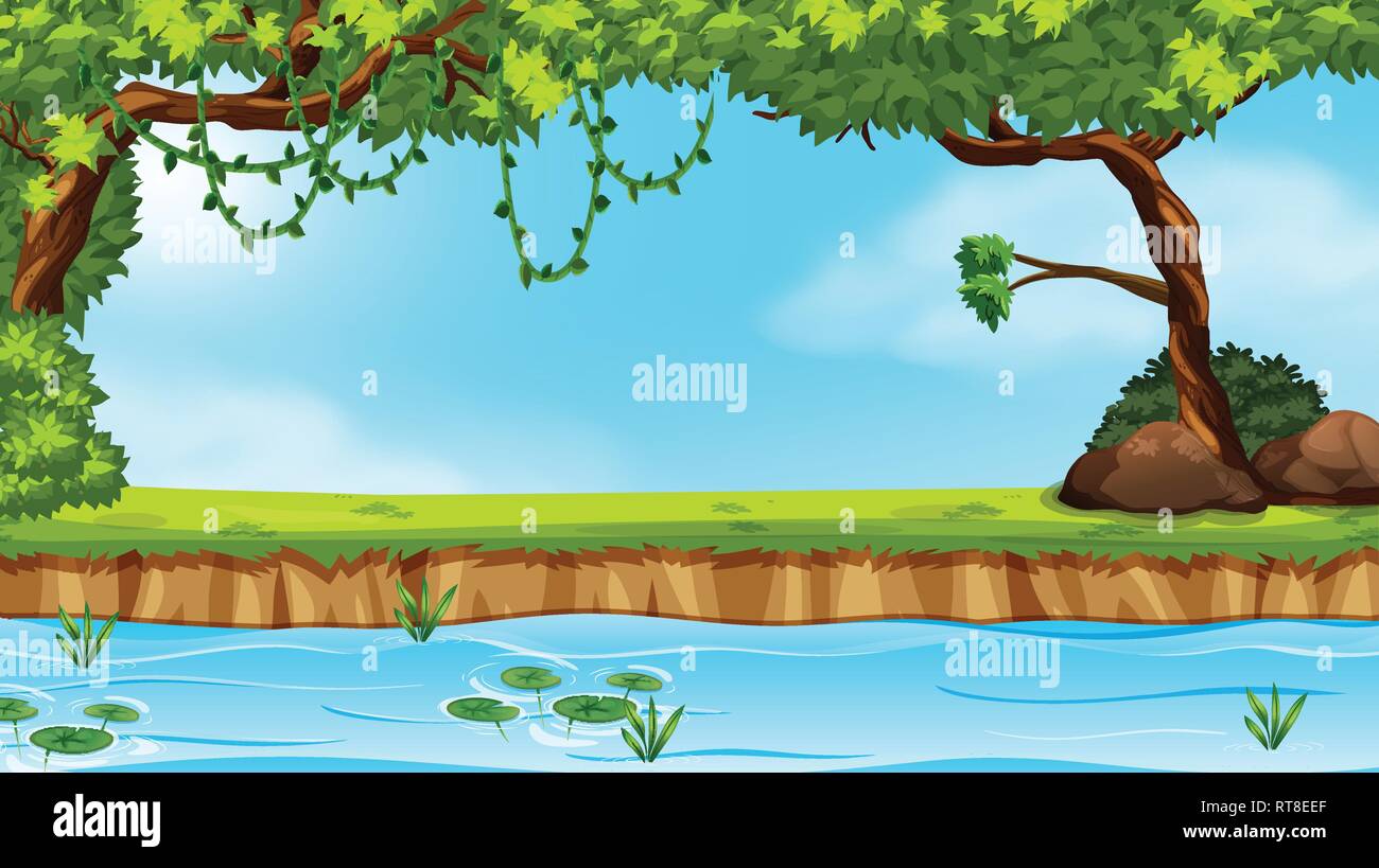 A nature pond landscape illustration Stock Vector Image & Art - Alamy