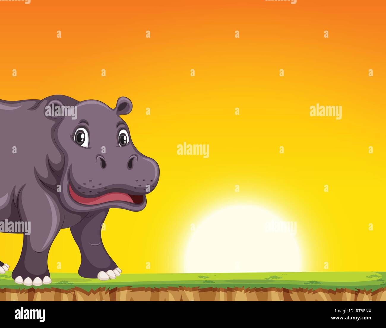 Hippo in sunset scene illustration Stock Vector Image & Art - Alamy