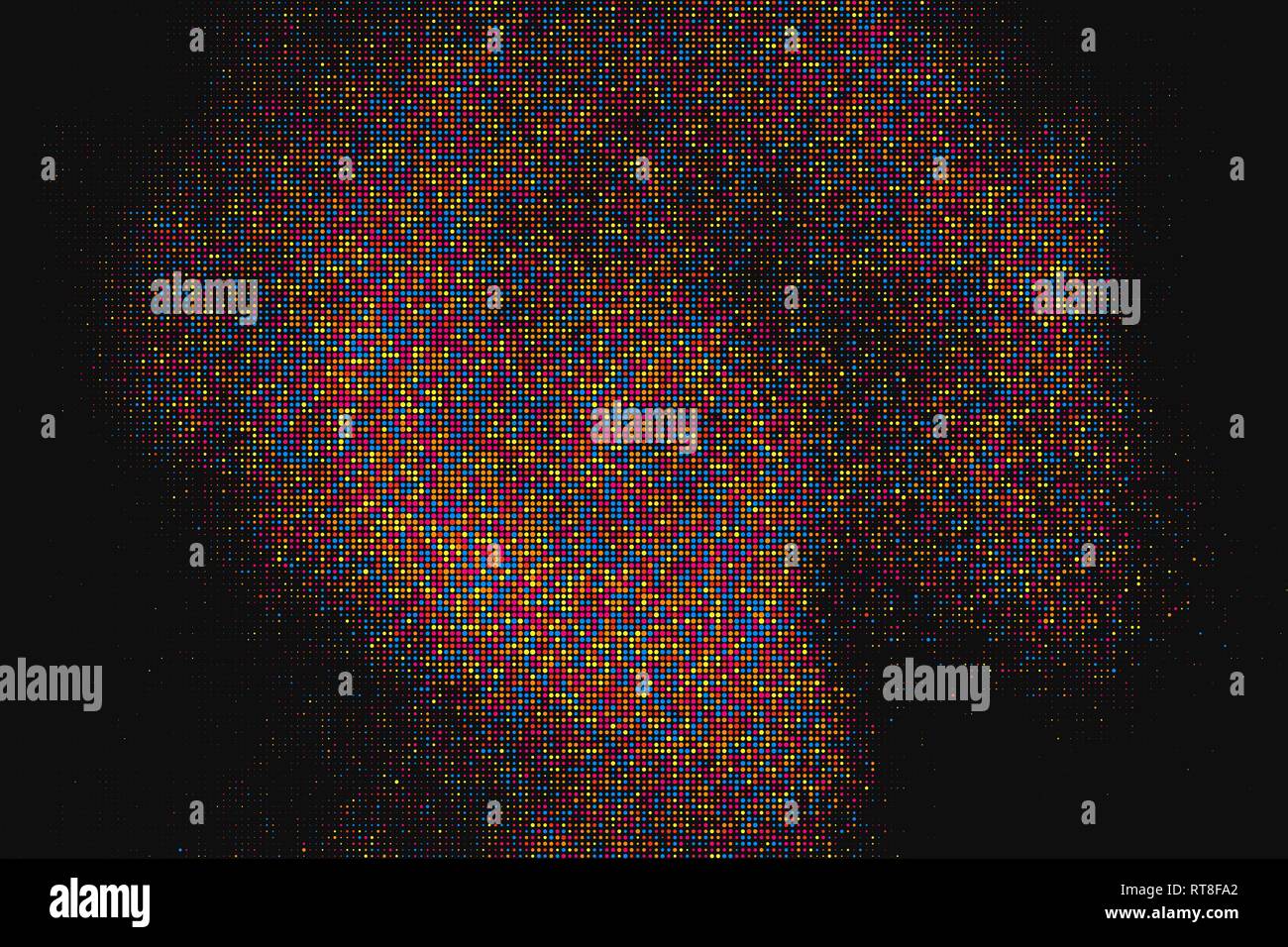 Colored Halftone Texture On Black Background. Fade Explosion Of ...