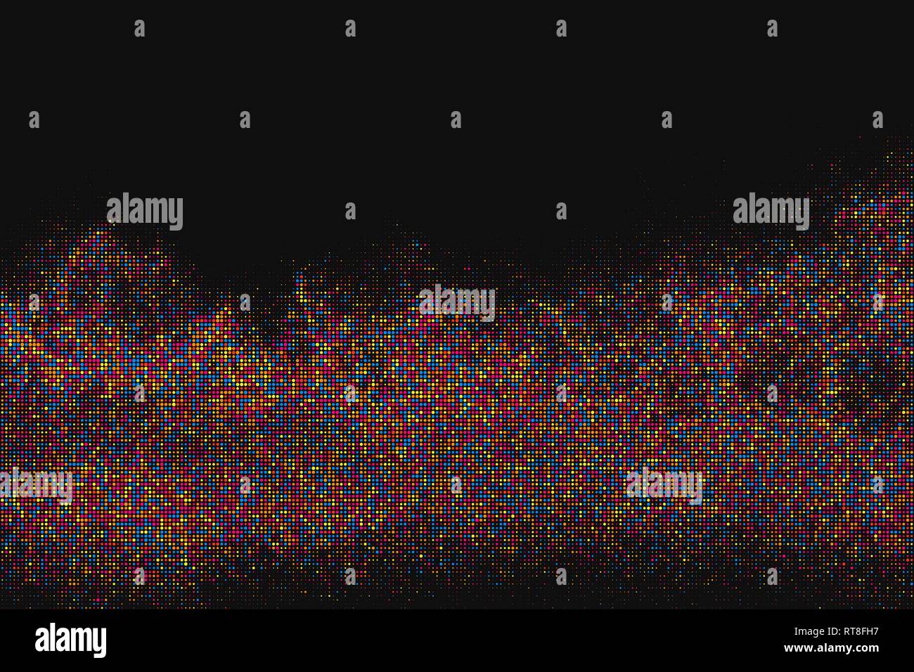 Colored Halftone Texture On Black Background. Fade Explosion Of ...