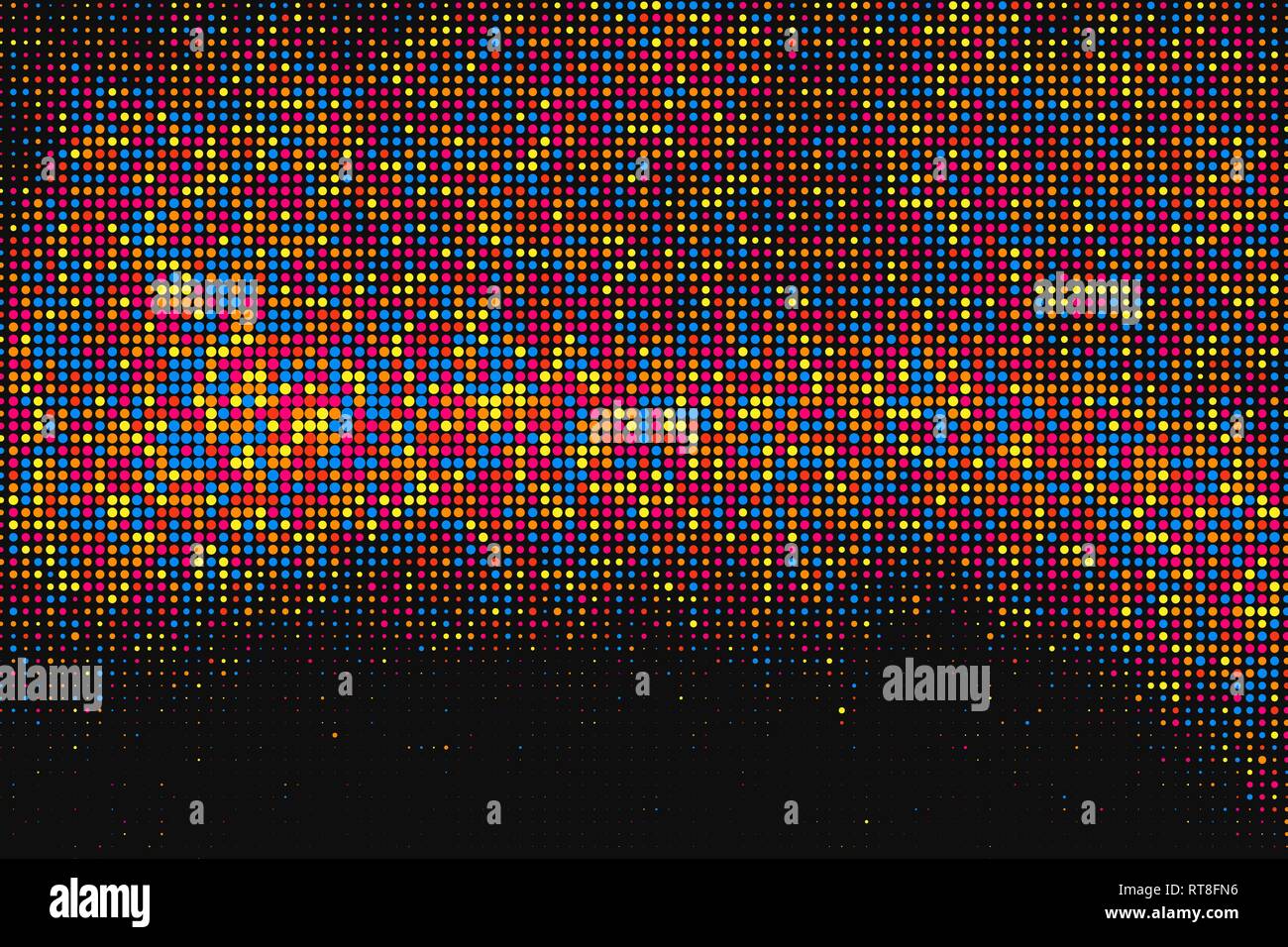 Colored Halftone Texture On Black Background. Fade Explosion Of ...