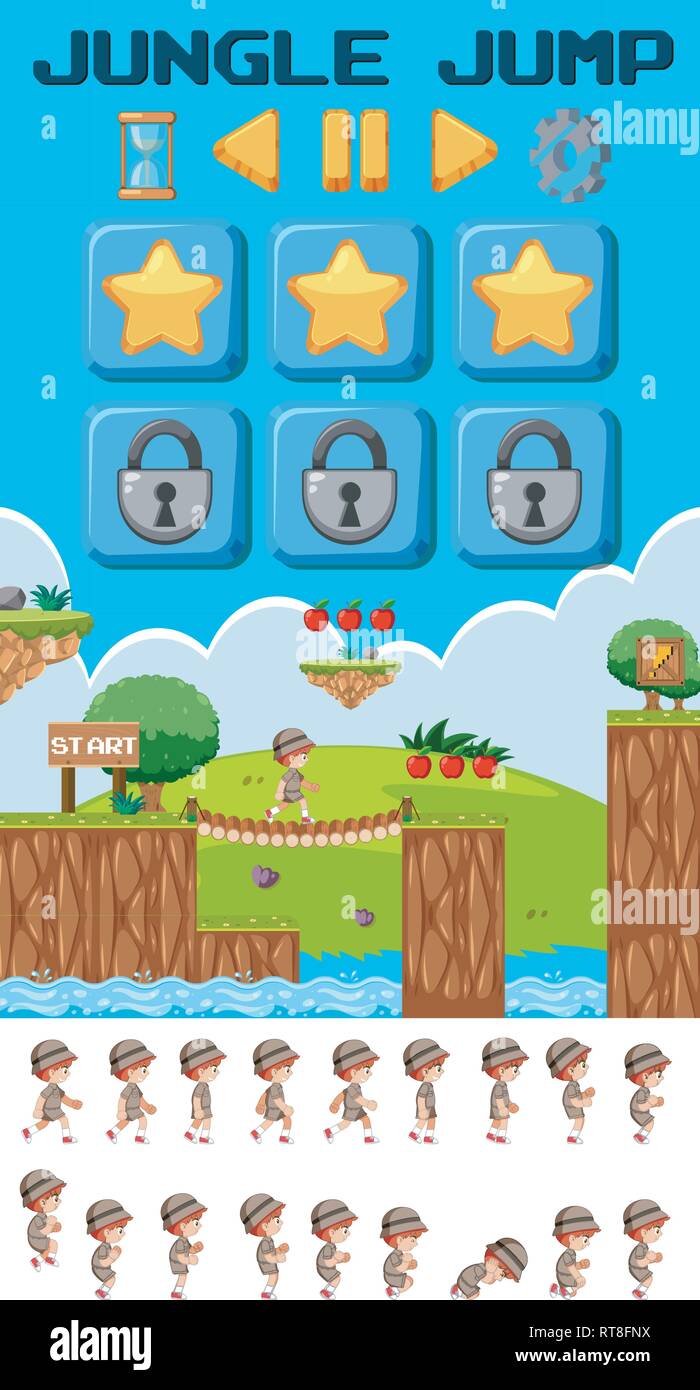 Jungle jamp game template illustration Stock Vector Image & Art - Alamy