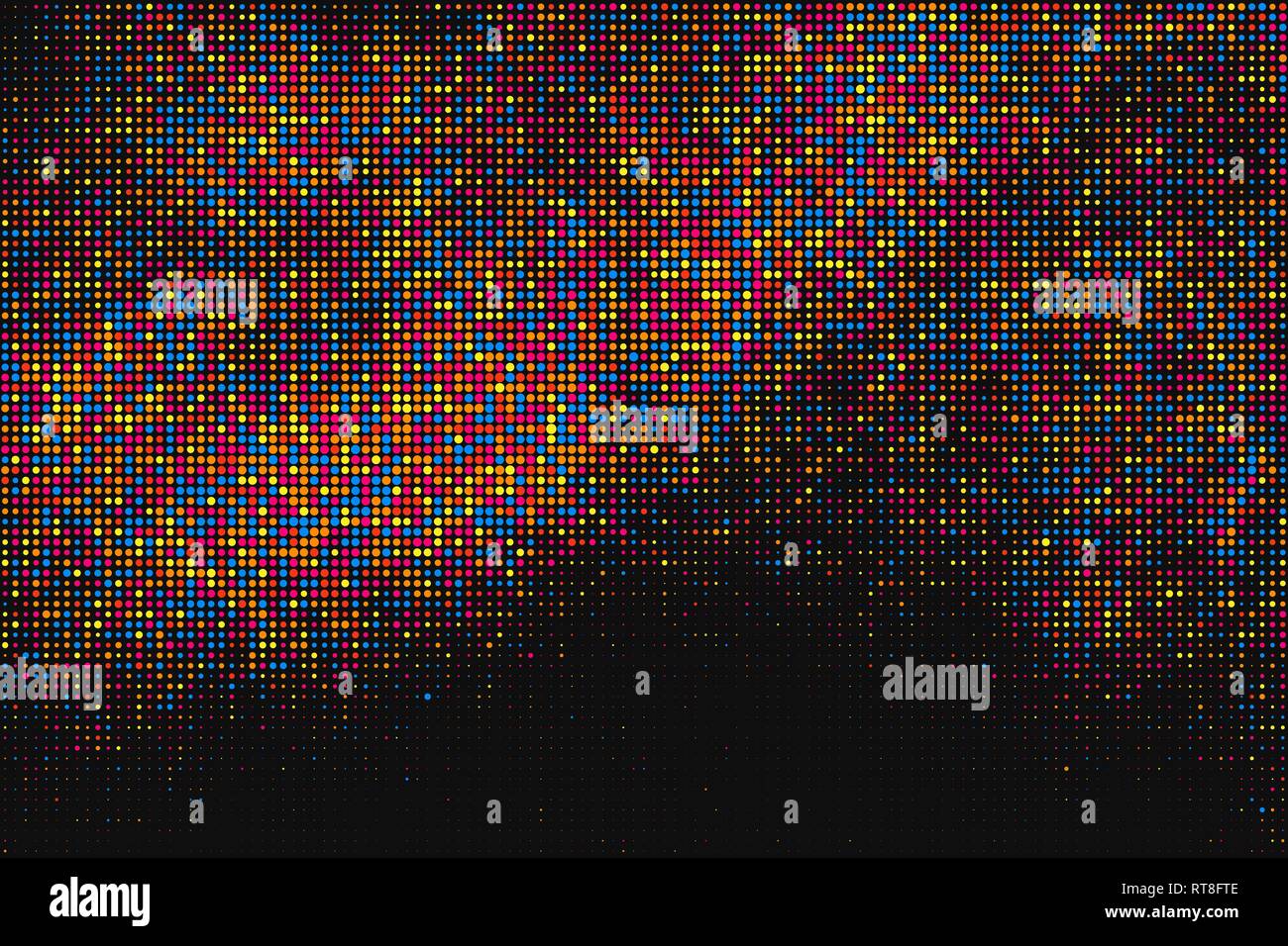 Colored Halftone Texture On Black Background. Fade Explosion Of ...