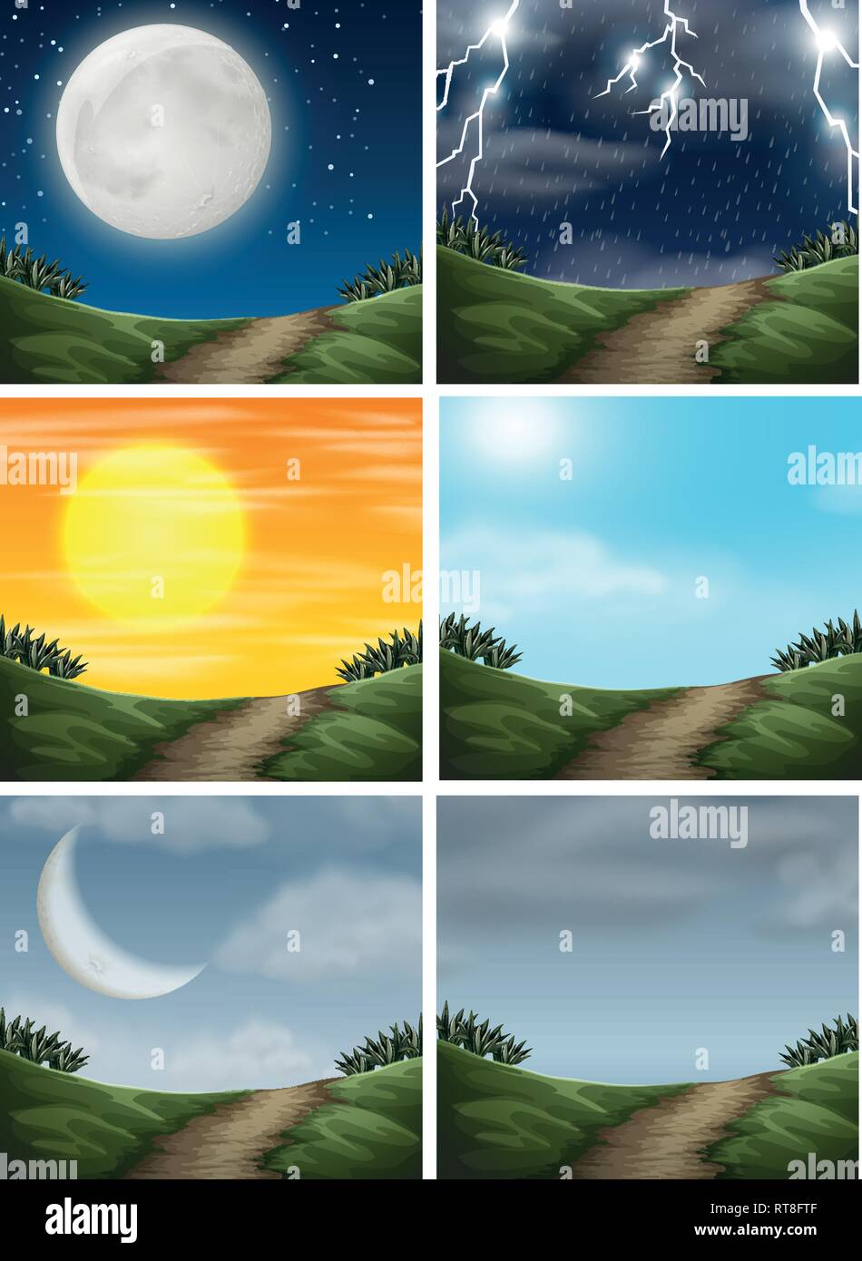 Set of different nature path scenes illustration Stock Vector Image ...