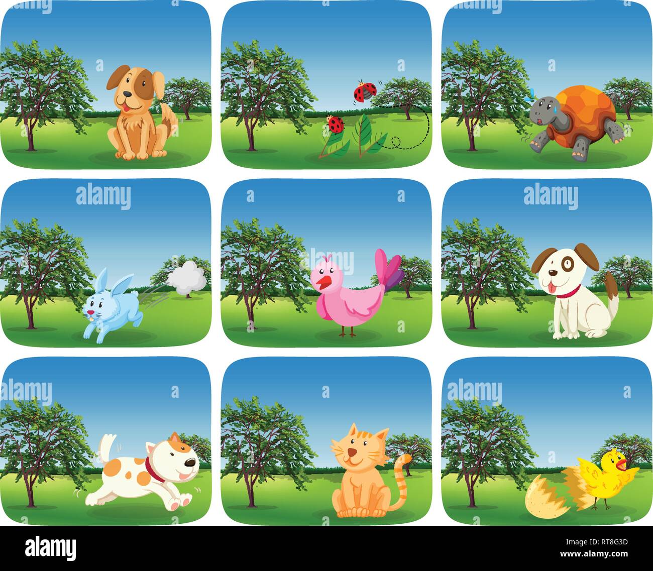 Set of animals in outdoor scene illustration Stock Vector Image & Art ...